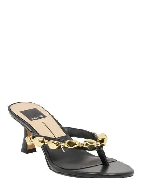Dolce Vita Daksie Embellished Flip Flop - Black Leather