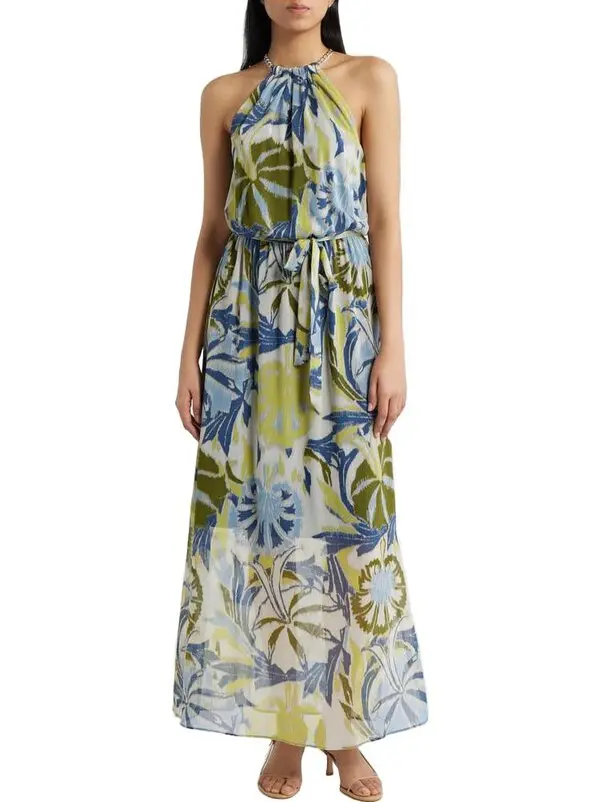 CECE DUPRAZ Floral Chain Neck Maxi Dress - Cream Multi