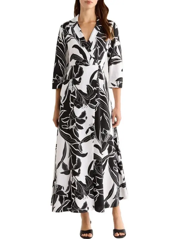 CECE DUPRAZ Floral Faux Wrap Maxi Dress - Rich Black