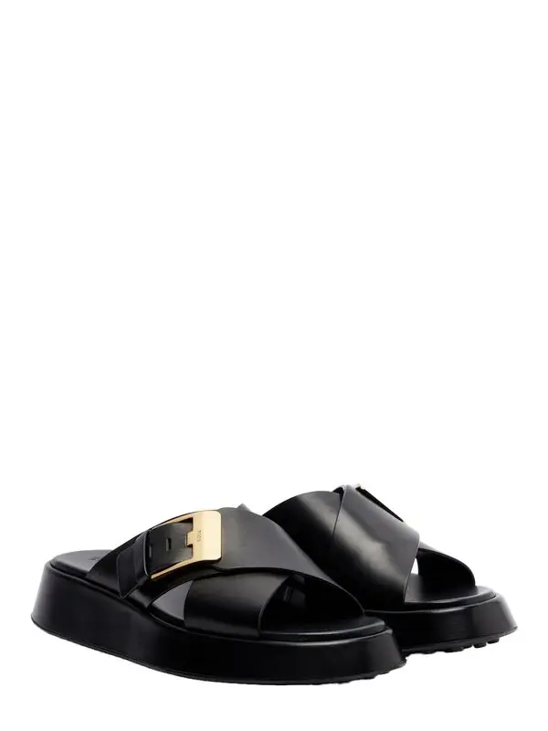 TOD'S Leather Slides - Black