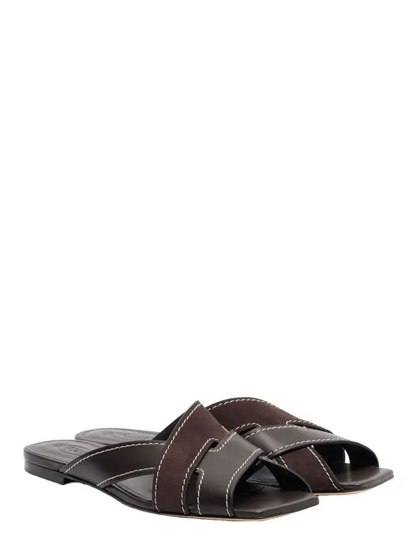 TOD'S Leather Slides - Brown