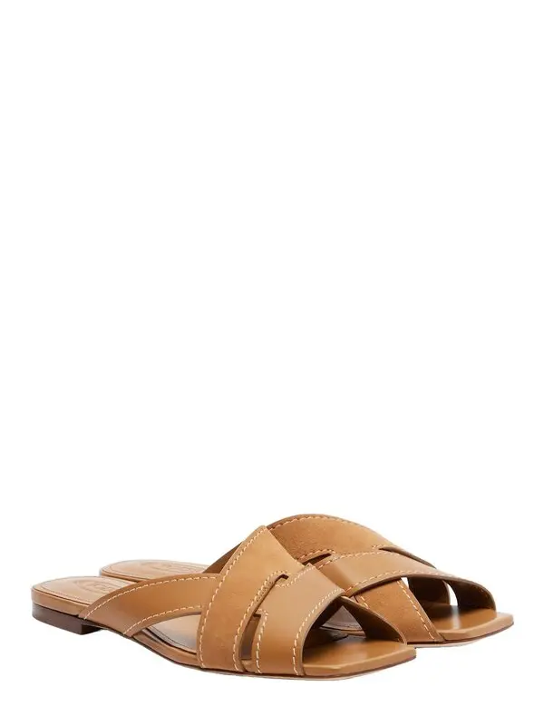 TOD'S Leather Slides With Square Open Toe - Brown