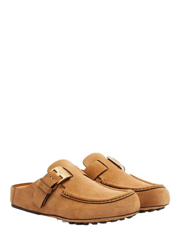 TOD'S Suede Mules With Buckle Detailing - Brown