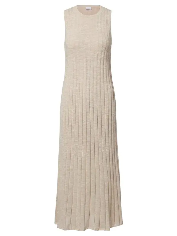 Brunello Cucinelli Ribbed Knit Midi Dress - Beige