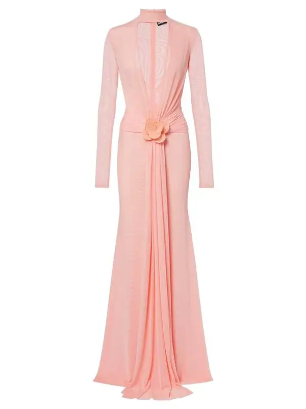 David Koma Draped Floral-appliqué Mesh Gown - Pink
