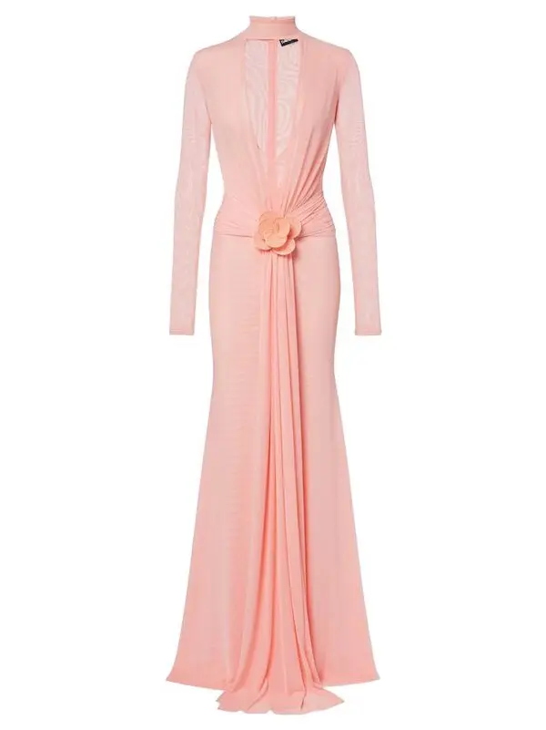 David Koma Draped Floral-appliqué Mesh Gown - Pink