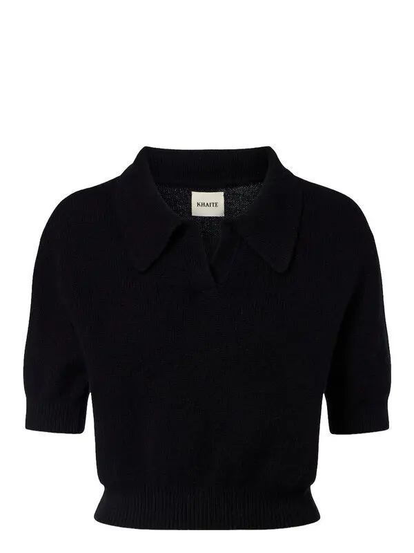 Khaite Leni Wool And Cashmere Knit Polo Top - Black