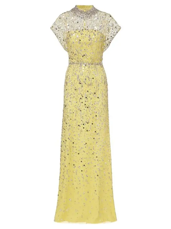 Jenny Packham Crystal Beaded Gown - Yellow