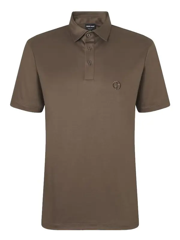Giorgio Armani Logo Cotton Polo Shirt - Brown