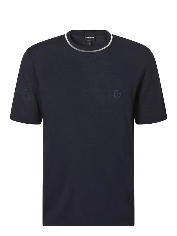 Giorgio Armani Logo Linen And Silk T-shirt - Blue
