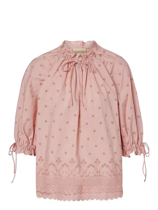 Valentino Garavani Broderie Anglaise Cotton Blouse - Pink
