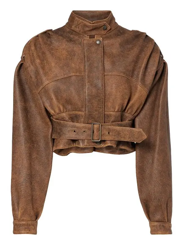Chloé Cropped Leather Biker Jacket - Brown