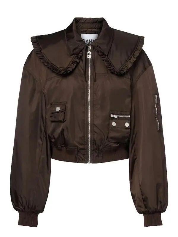 GANNI Duchess Bomber Jacket - Brown