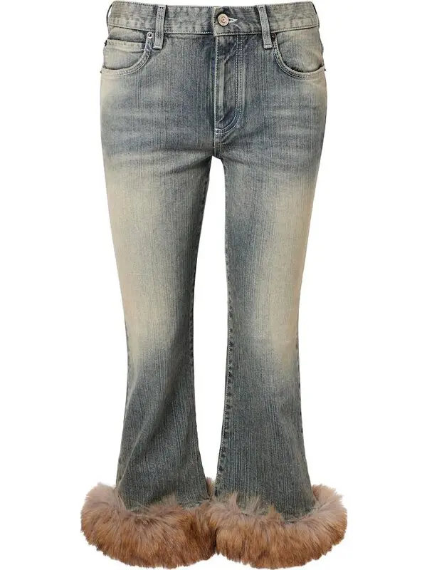 Balenciaga Capri Jeans With Fur Trim - Blue