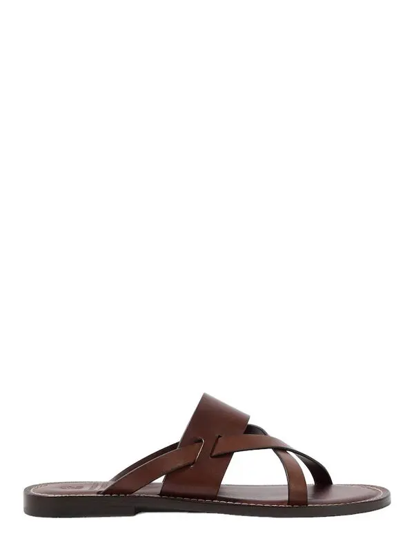 Brunello Cucinelli Calf Leather Open Toe Sandals - Brown