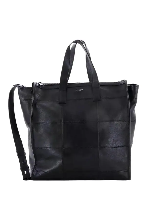 Saint Laurent Convertible Zip Shopper Patchwork Leather Large Tote Bag - Black