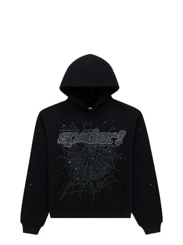 SP5DER Rhinestone Punk V2 Hoodie - Black