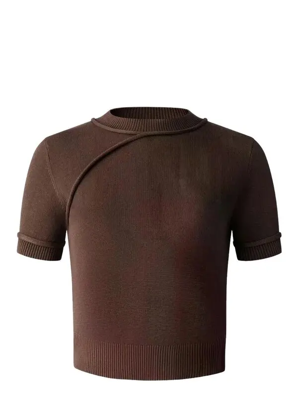 Shanghai Tang Coffee Rib Knit Short-sleeve Top - Brown