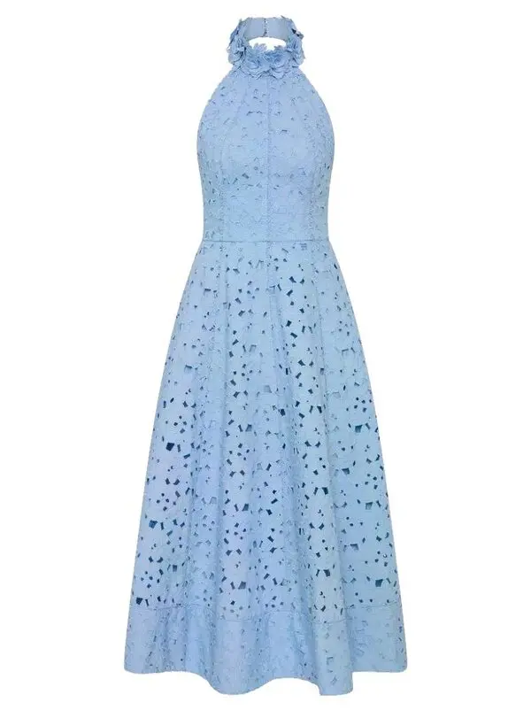 Rebecca Vallance Halterneck A-line Midi Dress - Blue