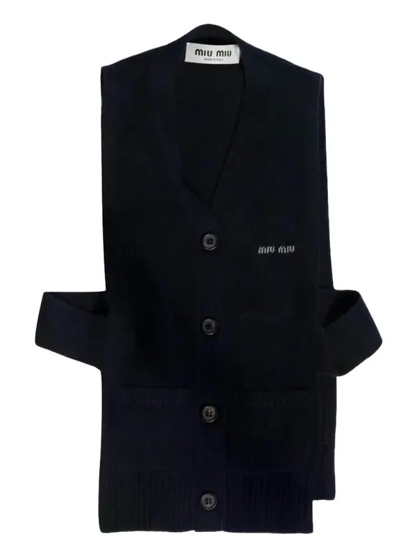 Miu Miu Logo Embroidered Cashmere V-neck Sweater - Blue
