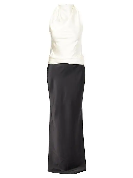 Anna October Halter-neck Satin Maxi Dress - Black/white