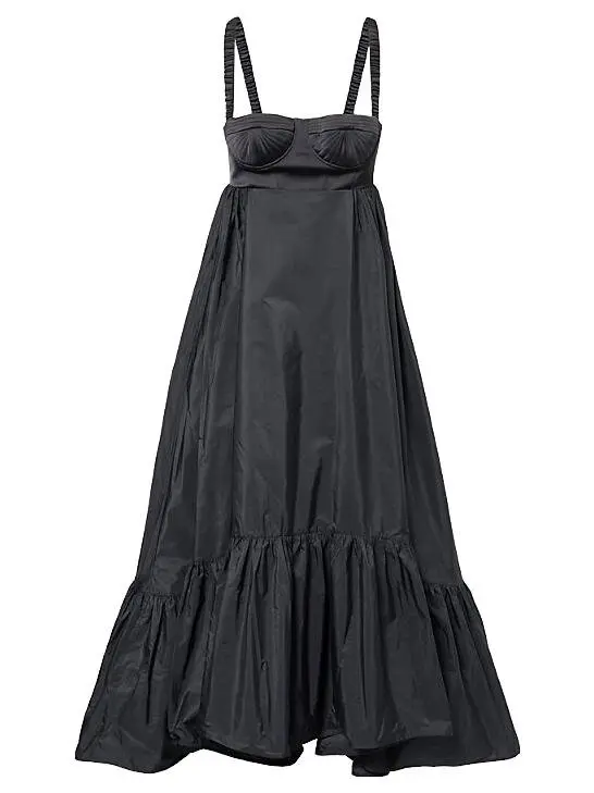 Anna October Cotton-blend Maxi Dress With Ruffle Hem - Black