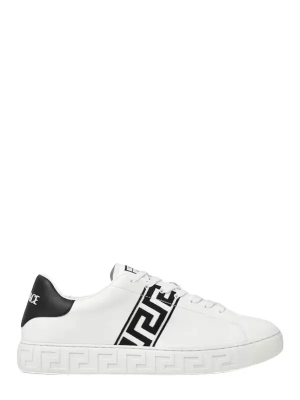 Versace Embroidered Grecain Sneakers - White/black