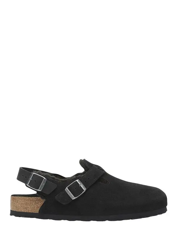 BIRKENSTOCK Tokio Shearling Suede Leather Clogs - Black