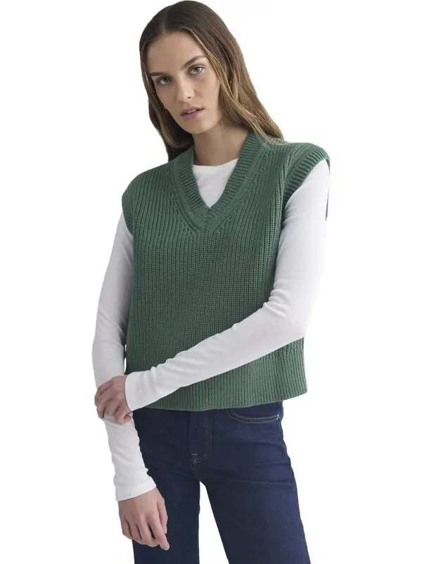 Everlane Ribbed V-neck Everyday Cotton Sweater Vest - Hunter Green