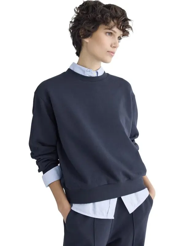 Everlane Lightweight Terry Blouson Crew Neck Sweater - Navy