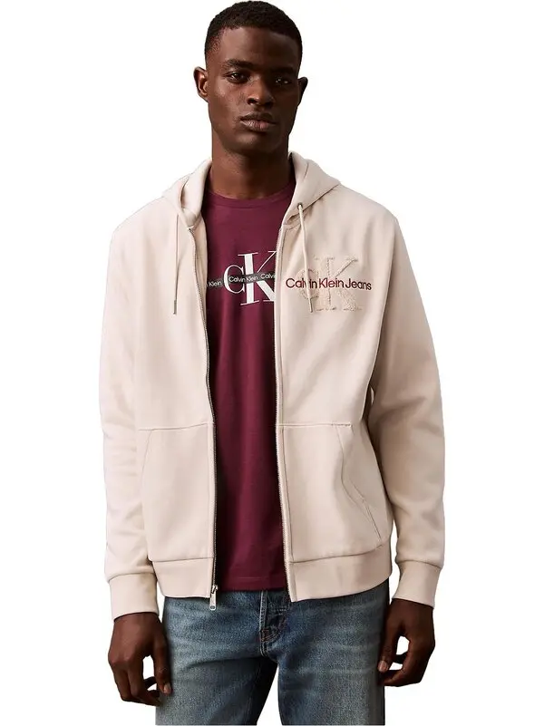Calvin Klein Archive Logo Fleece Zip Hoodie - Chalk