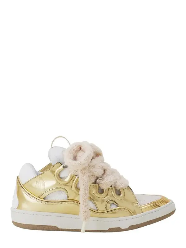 LANVIN Leather Curb Mesh Lace Sneakers - Gold