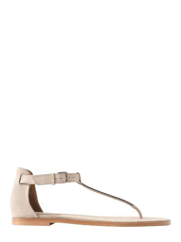 Brunello Cucinelli Bead-embellished Suede Sandals - Brown