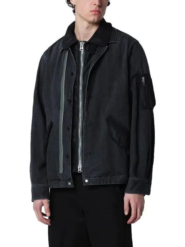 Sacai Denim Jacket With Nylon Inserts - Black