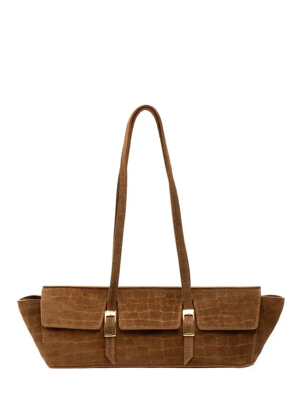ELLEME Le Bateau Croco Suede Shoulder Bag - Cognac