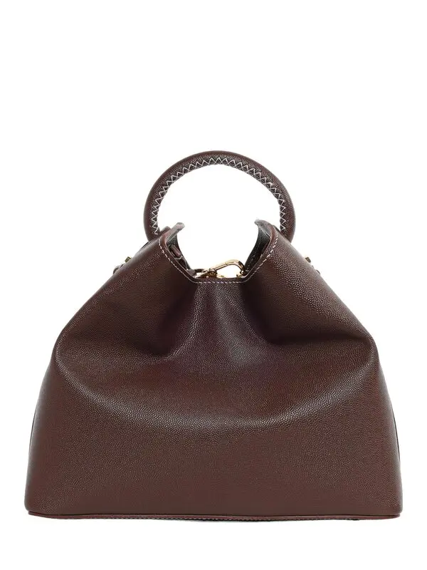 ELLEME Raisin Handbag In Caviar Leather With White Stitching - Brown