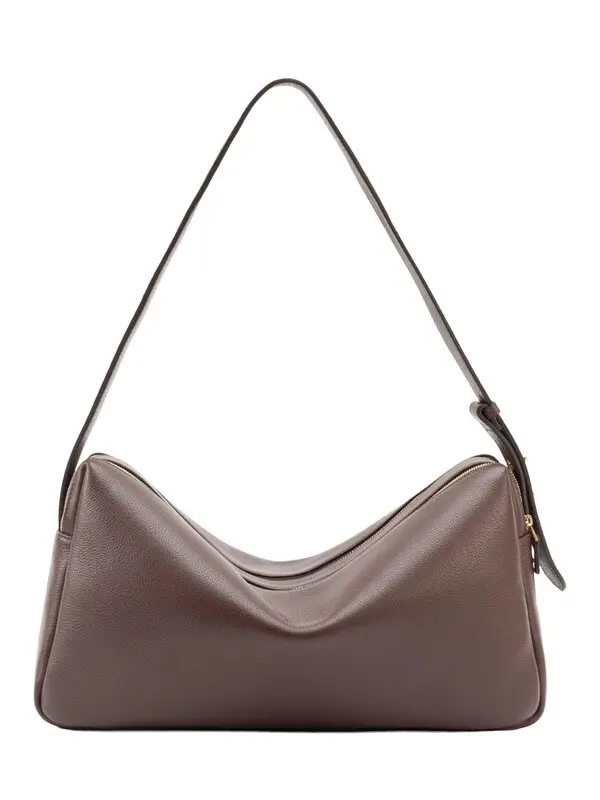 ELLEME Trousse Large Pebbled Leather Pouch - Dark Brown