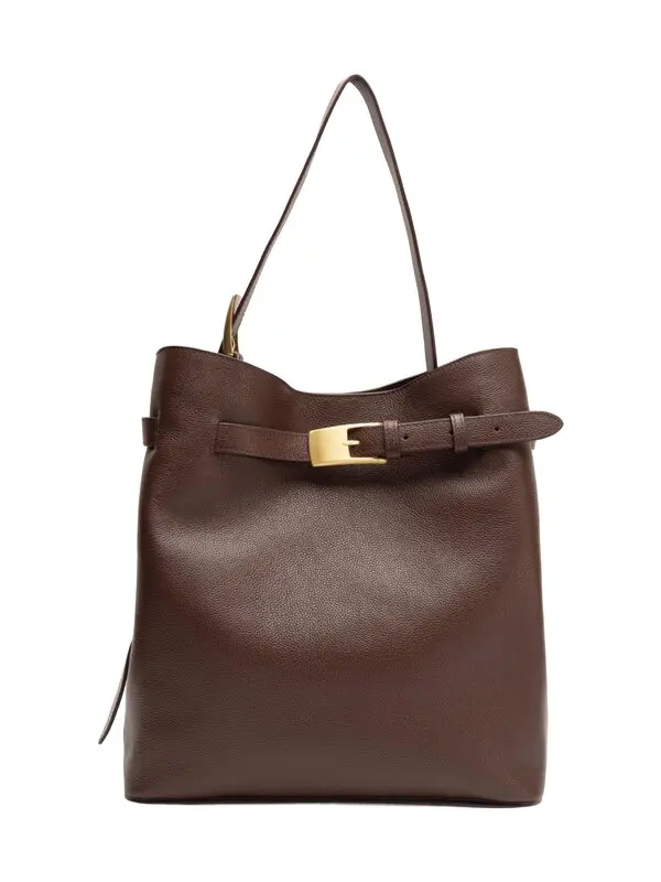ELLEME Belted Pebbled Leather Tote - Dark Brown
