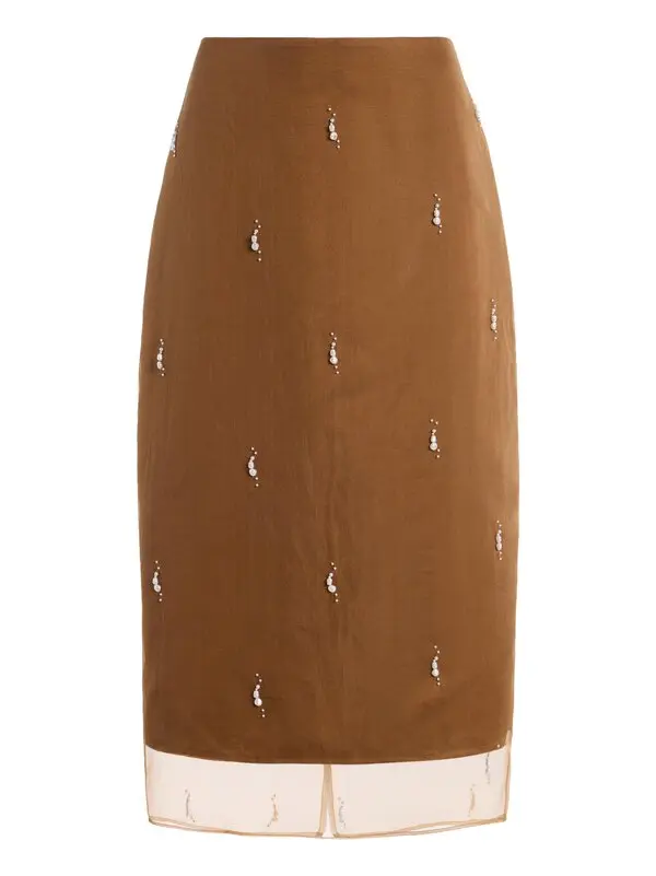 RÓHE Pearl-embellished Silk-organza Midi Skirt - Brown