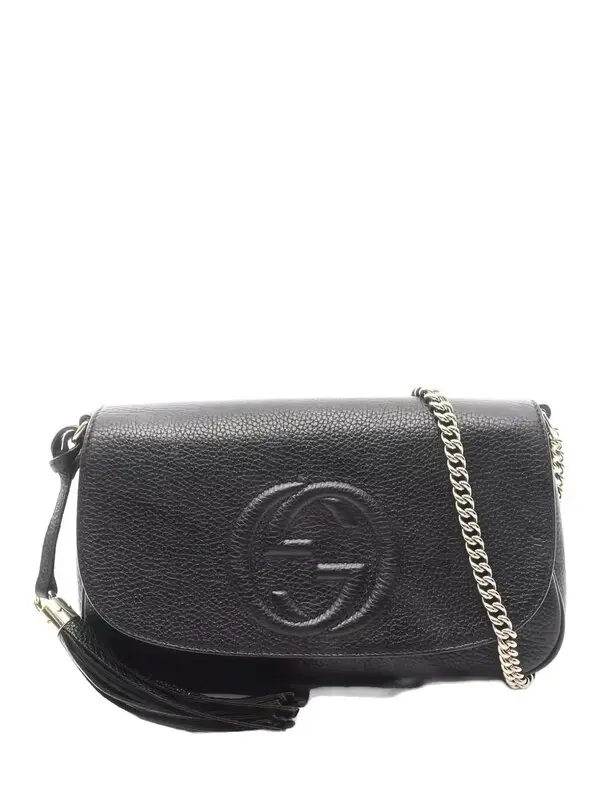Gucci Interlocking G Chain Leather Shoulder Bag - Black