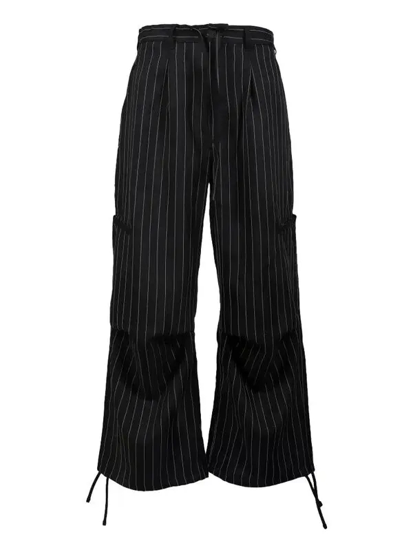 Y3 Pinstripe Pattern Drawstring Trousers - Black