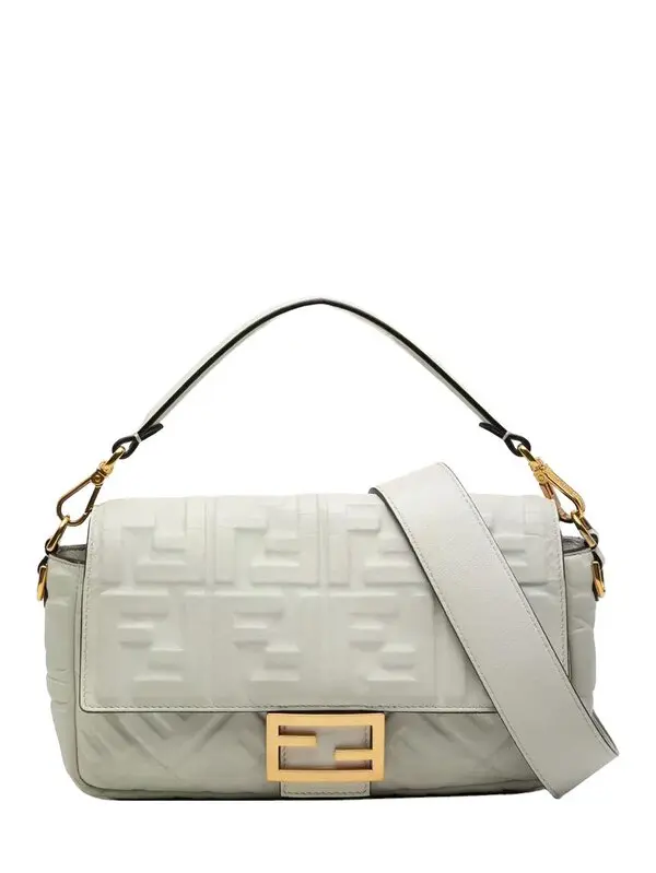 Fendi Zucca Embossed Leather Baguette Satchel - White