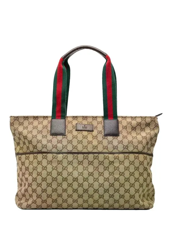 Gucci Gg Canvas Web Tote Bag - Brown