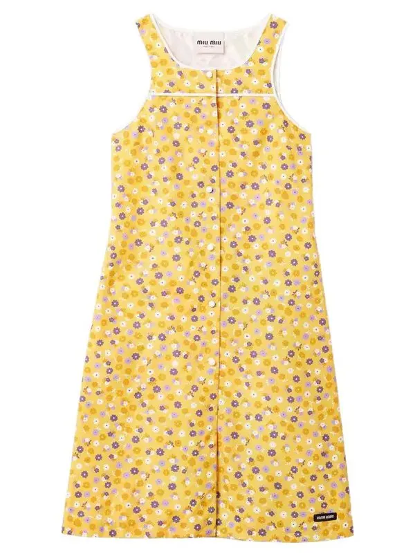 Miu Miu Flower-print Poplin Midi Dress - Yellow