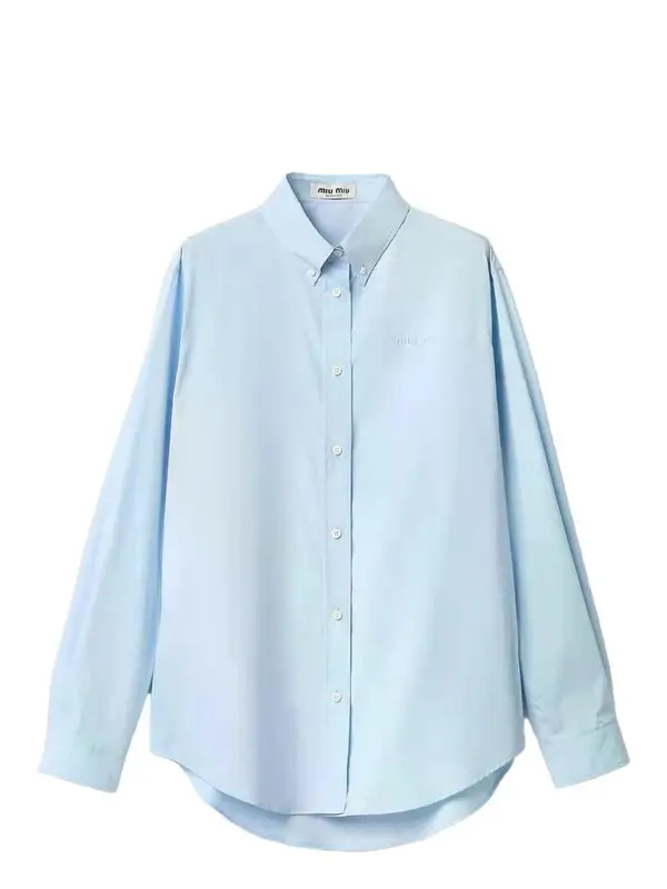 Miu Miu Embroidered Poplin Button-down Shirt - Blue
