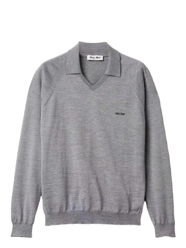 Miu Miu Intarsia Collared Sweater - Grey