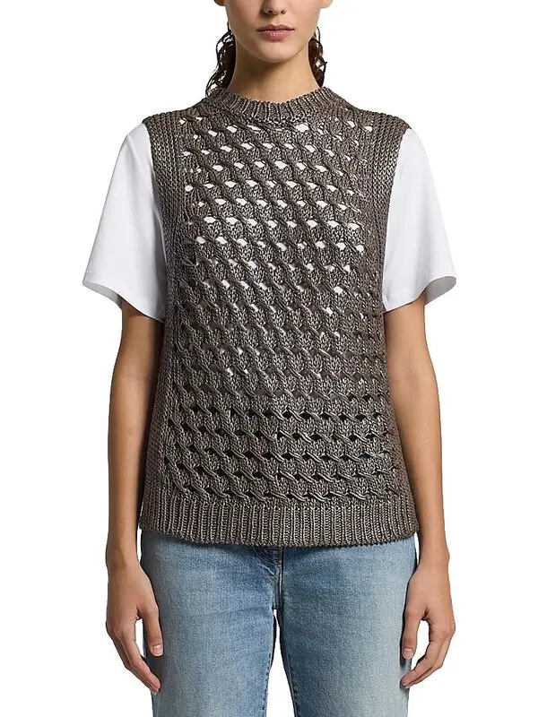Peserico Cotton Yarn Vest With Foil - Brown Clay