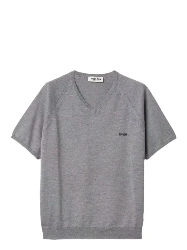 Miu Miu V-neck Intarsia-logo T-shirt - Grey