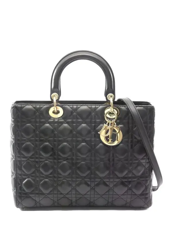 Dior 2010s Large Lady Quilted Tote Bag - Black