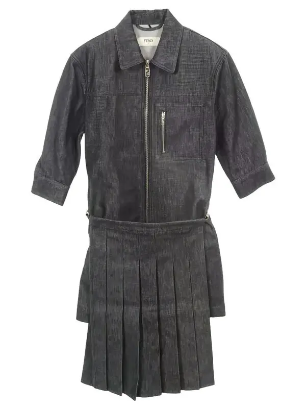 Fendi Denim Pleated Zip Dress - Grey
